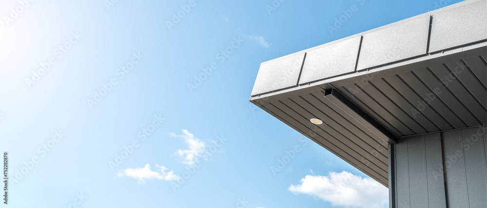 Modern guest house with standing seam facade and large flat roof ...