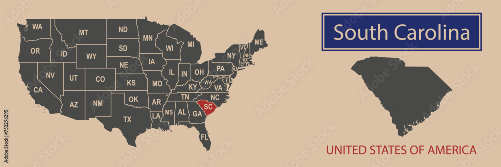 Vector map borders of the USA South Carolina state. State of South ...