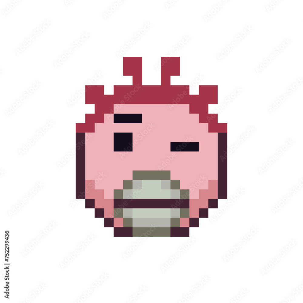 Winking emoticon with surprised face with big lips pixel art icon ...