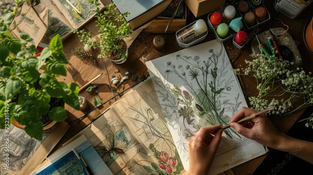 Person sketch a plant for garden plan, Garden Design Sketching, Stock ...