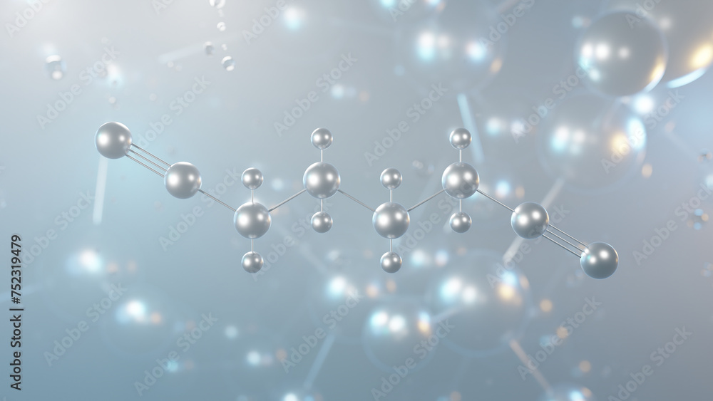 adiponitrile molecular structure, 3d model molecule, precursor polymer nylon 66, structural ...