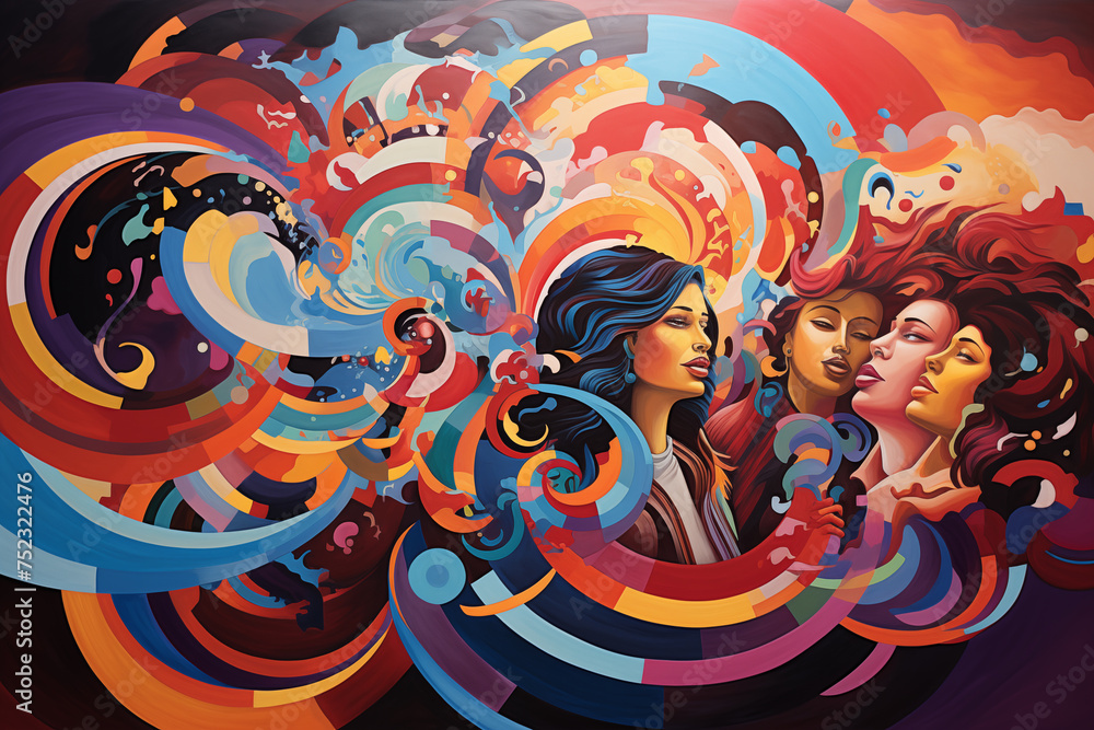 Abstract illustration of psychological imagination, colorful face ...