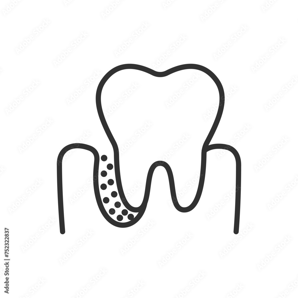 Inflamed gum and germs underneath, linear icon. Periodontal disease ...