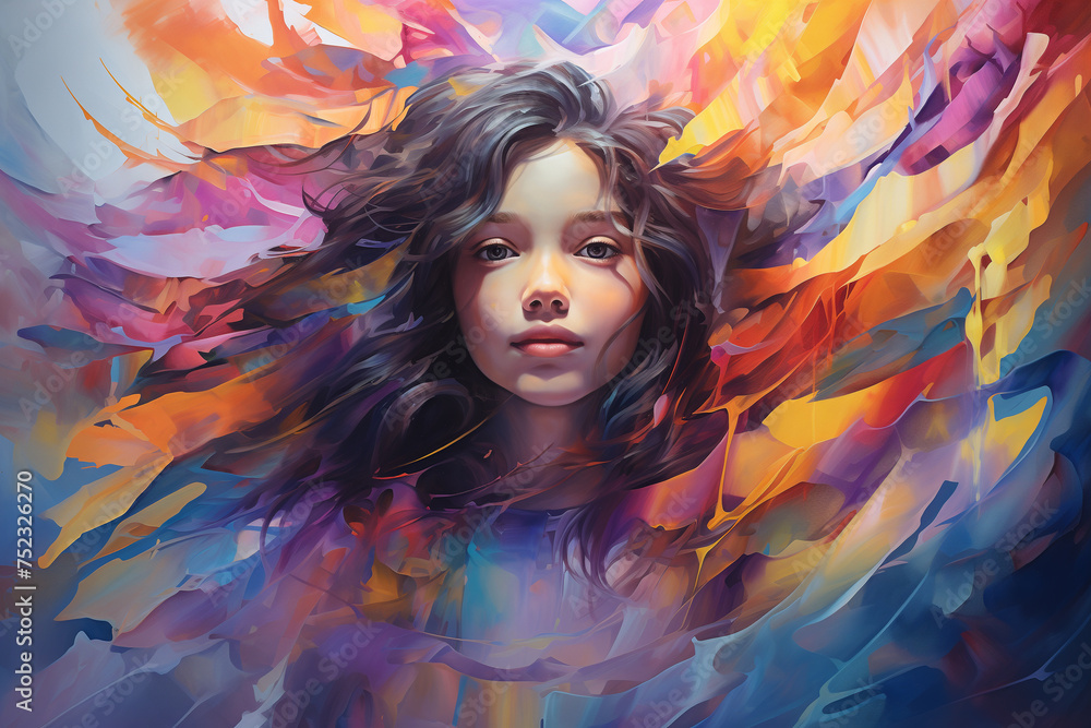 Abstract illustration of psychological imagination, colorful face ...