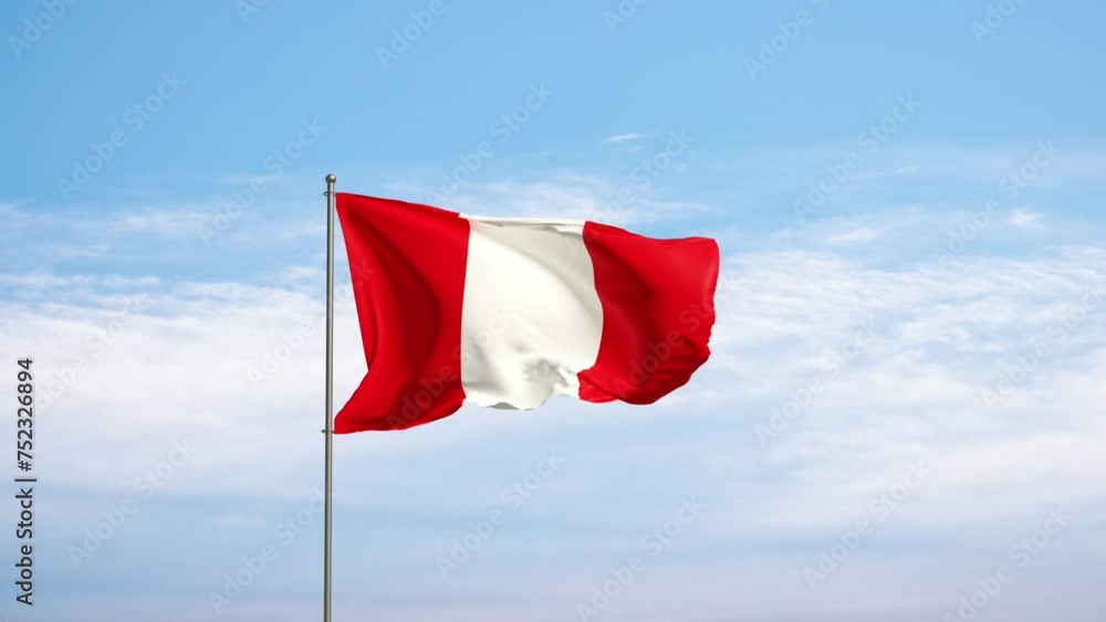 Flag Peru against cloudy sky. Peruvian flag waving in the wind ...