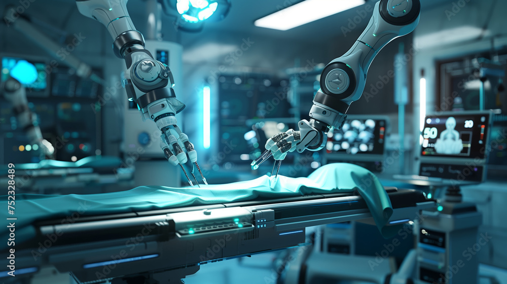 Robotic Arms Performing Surgery in High-Tech OR. Autonomous robotic ...