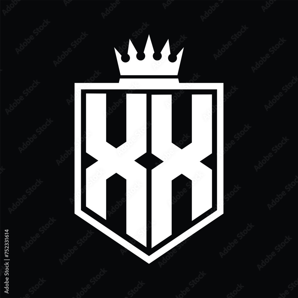 XX Logo monogram bold shield geometric shape with crown outline black ...