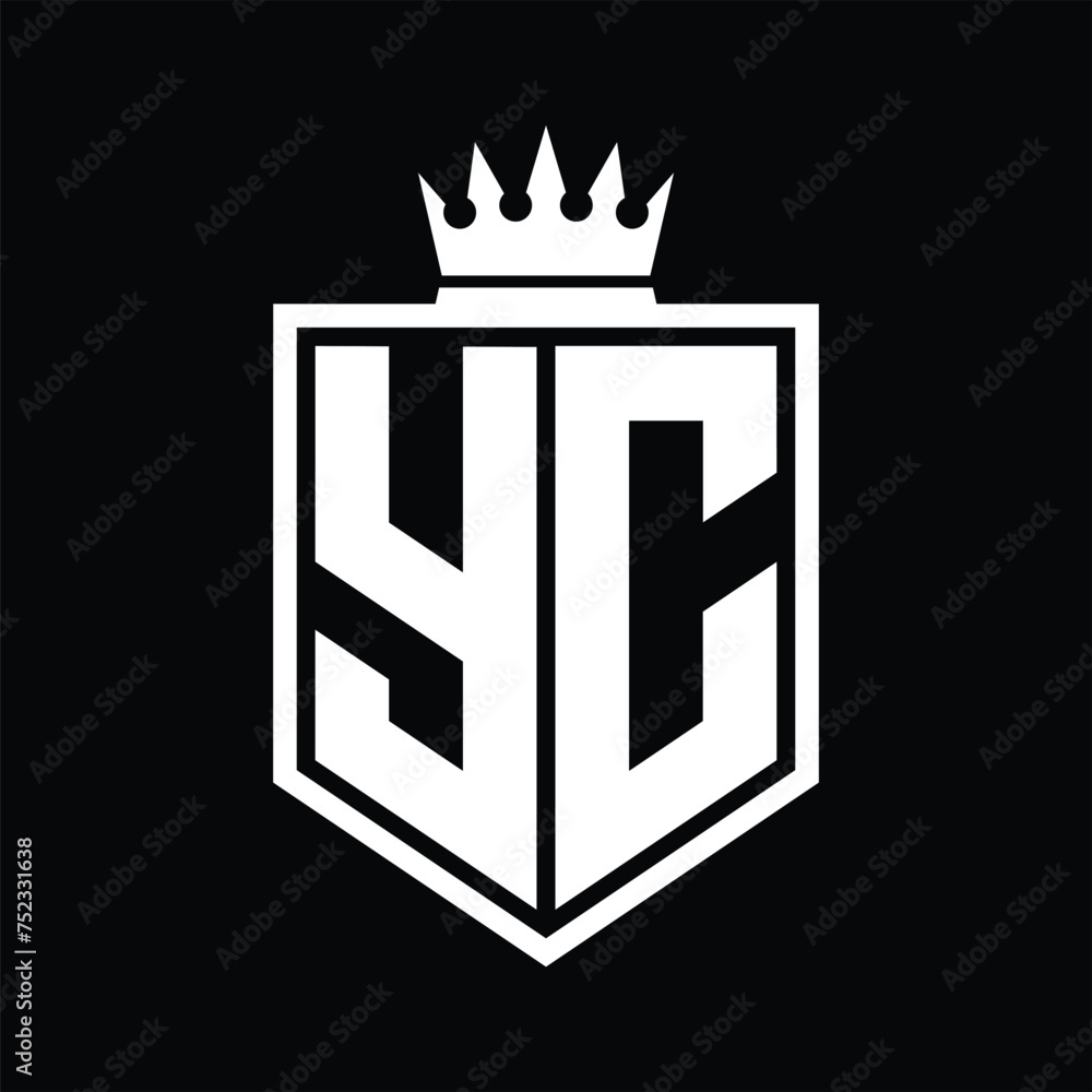 YC Logo monogram bold shield geometric shape with crown outline black ...