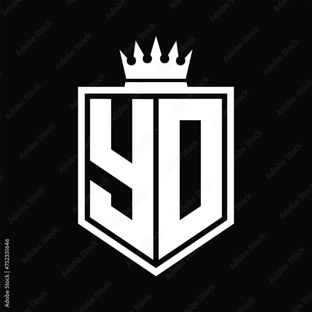 YD Logo monogram bold shield geometric shape with crown outline black ...
