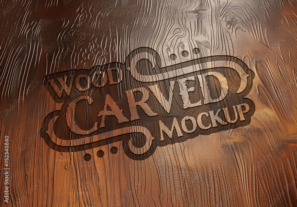 Carved Wood Text Effect Mockup. Generative Ai Stock Template | Adobe Stock