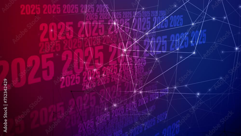 Background annual 2025 text and connected lines with date font, and ...
