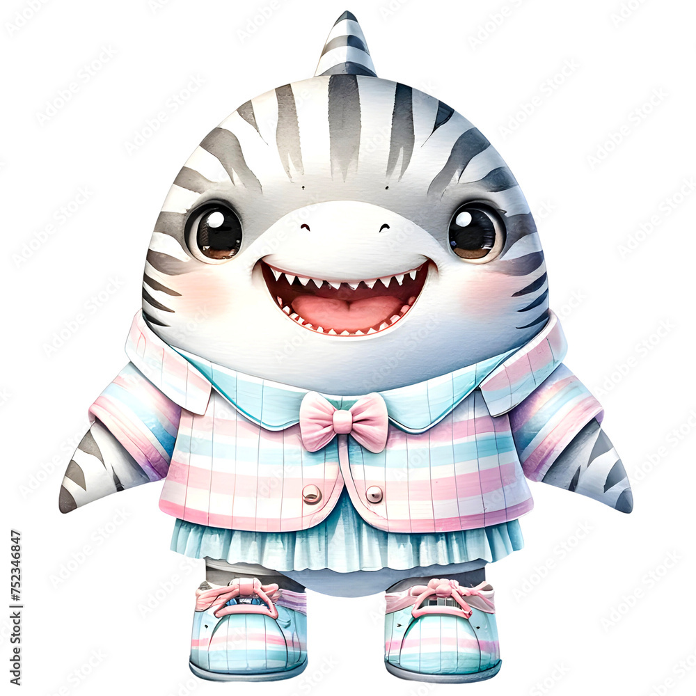 ภาพประกอบสต็อก Cute kawaii Zebra Shark sea animal character wearing ...