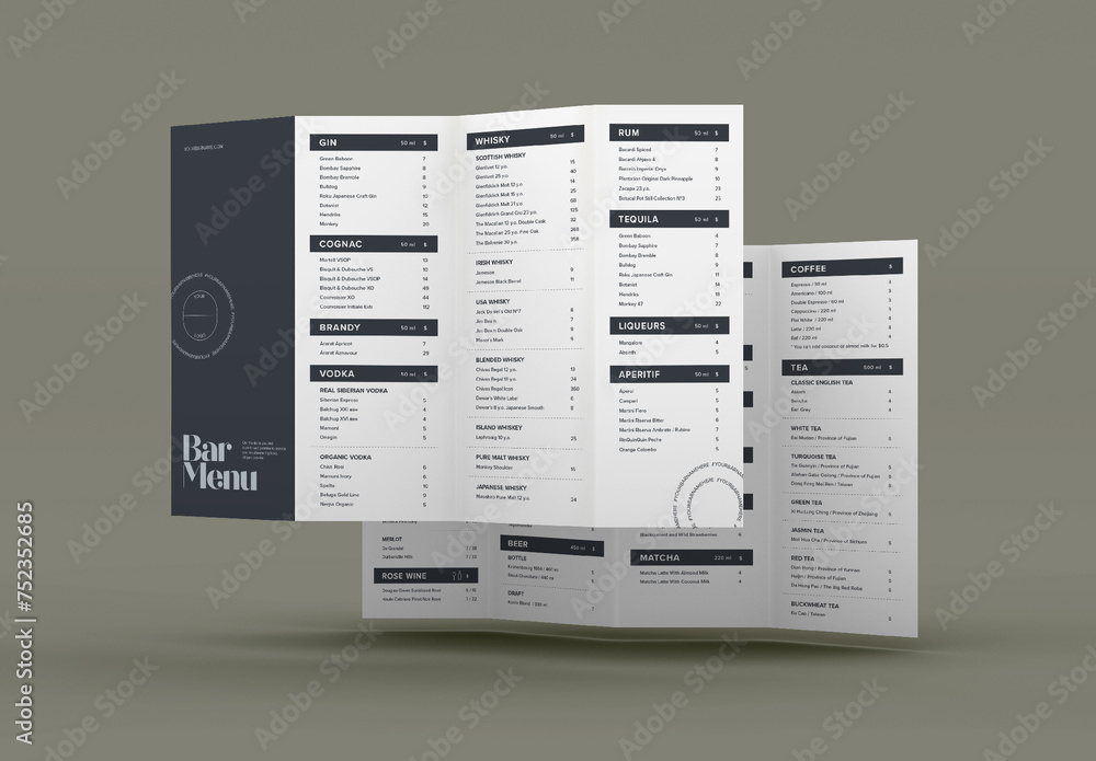Elegant Folded Bar Menu Layout Stock Template | Adobe Stock