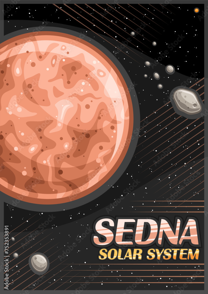 Vector Poster for Sedna, vertical banner with illustration of trans ...