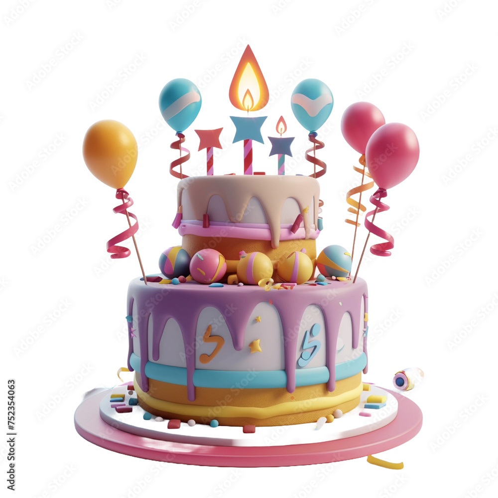 birthday cake with balloons and candles vector cartoon illustration ...