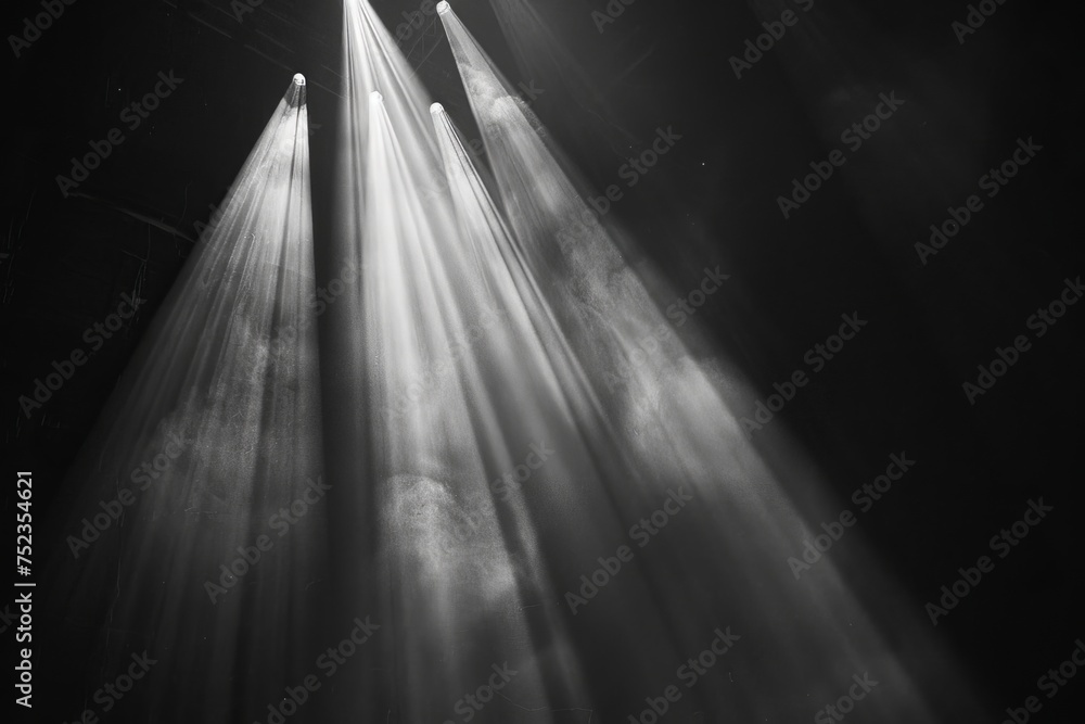 Dramatic beams of light penetrating through darkness, creating an ...