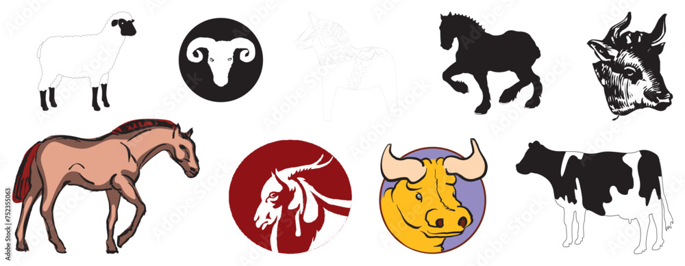 FARM ANIMALS Cliparts horse cow hen mice rat lama sheep goat dunkey ...