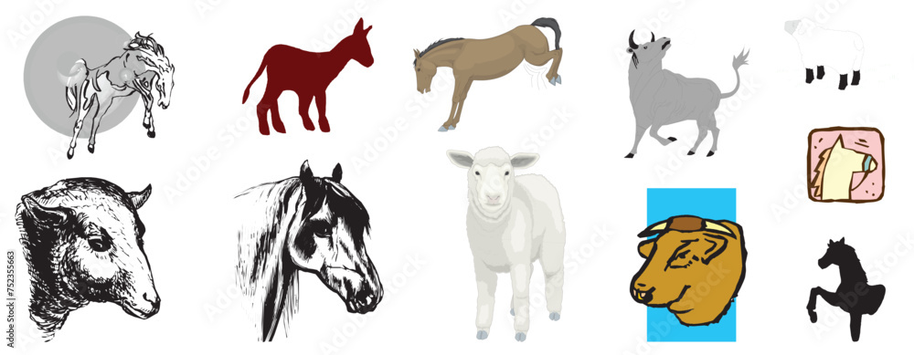 FARM ANIMALS Cliparts horse cow hen mice rat lama sheep goat dunkey ...