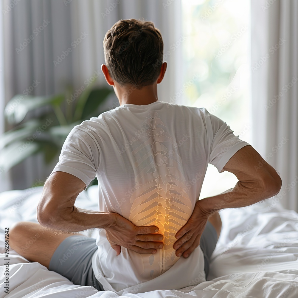 Pain in the lumbar spine and spinal cord. Human back pain, Man with ...