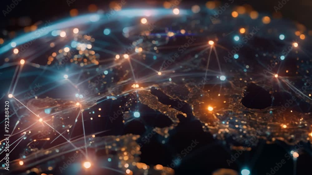 Glowing network lines and nodes illustrating digital connections ...