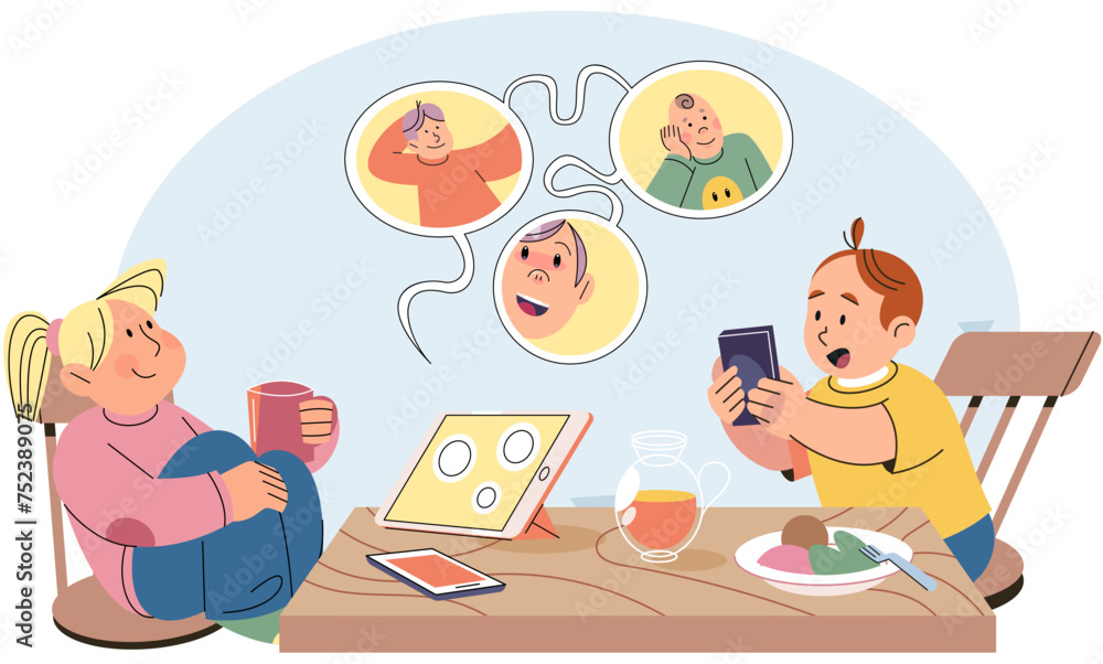 Gadget addiction. Vector illustration. Online platforms and social ...