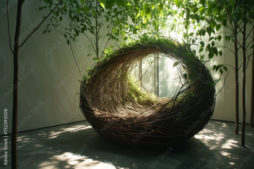 Modern design sculpture in the home interior in the form of a bird's ...