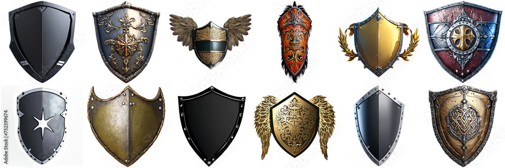 A collection of various shields, showcasing a diverse range of designs ...