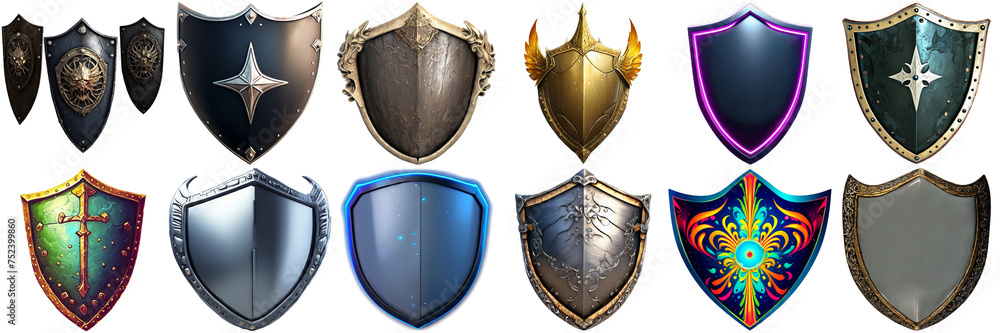A collection of various shields, showcasing a diverse range of designs ...
