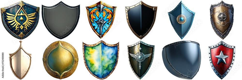 A collection of various shields, showcasing a diverse range of designs ...