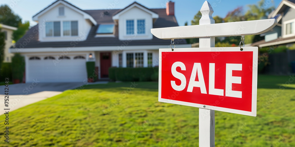 Residential real estate house property for sale sign outside home front ... Residential real estate house property for sale sign outside home front ...
