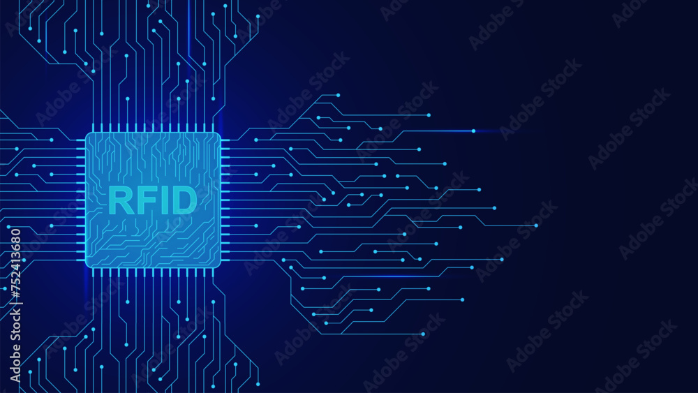 RFID radio frequency identification concept. Microchip with electronic ...