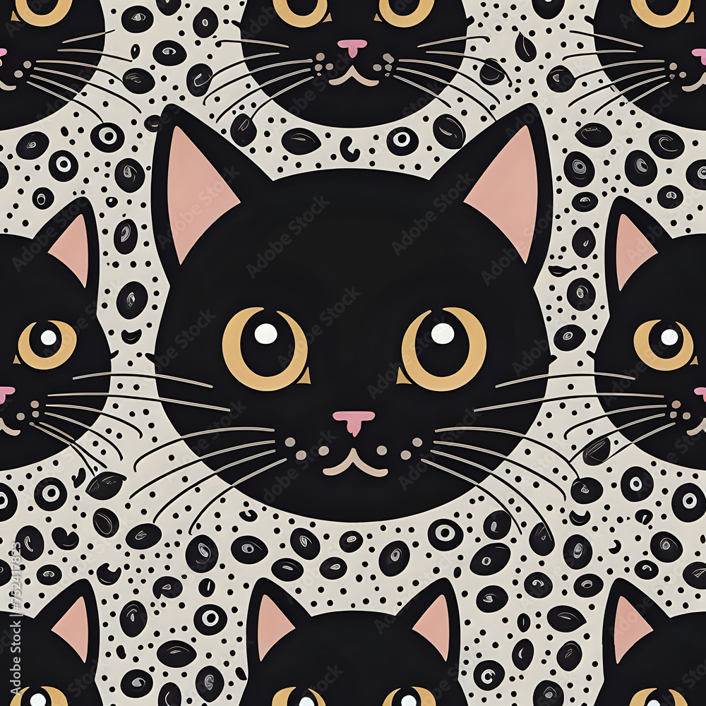Cute black cat face with big eyes pattern background - generated by ai ...