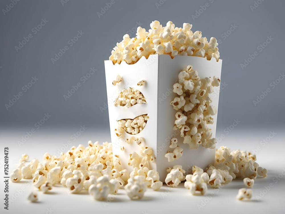 Isolated white popcorn box template mockup with custom graphics ...