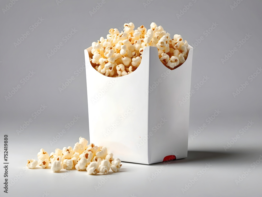 Isolated white popcorn box template mockup with custom graphics ...