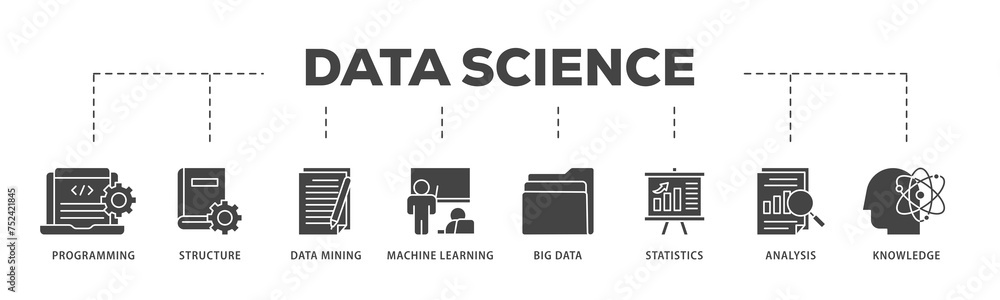 Data science icons process structure web banner illustration of data ...