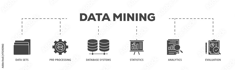 Data mining icons process structure web banner illustration of data ...