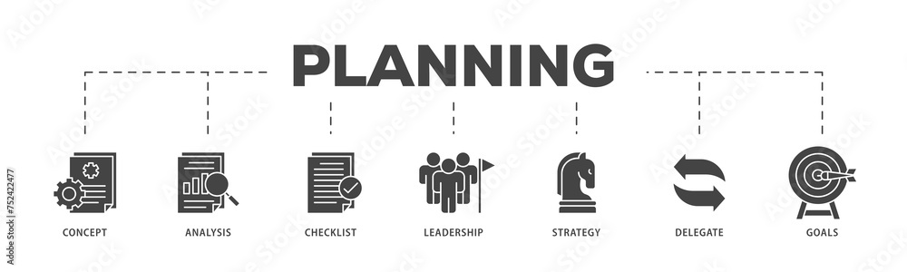 Planning icons process structure web banner illustration of concept ...