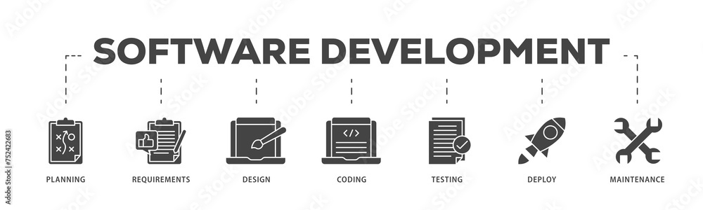 Software development icons process structure web banner illustration of ...