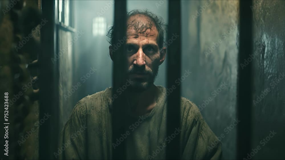 Prisoner over medieval background. The concept of medieval history ...