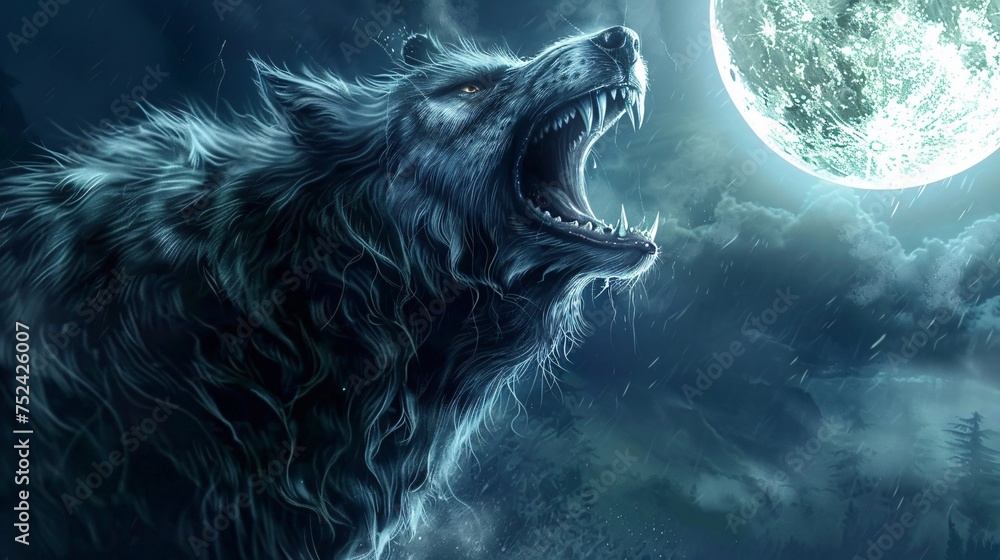 Werewolf howling under a full moon the transformation complete Stock ...