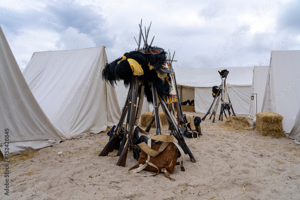 Historical reenactment of events. The reign of Emperor Napoleon I Bonaparte. Rifles with ...