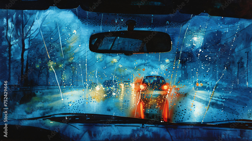 a watercolor illustration of a fogged-up car window, viewed from the ...