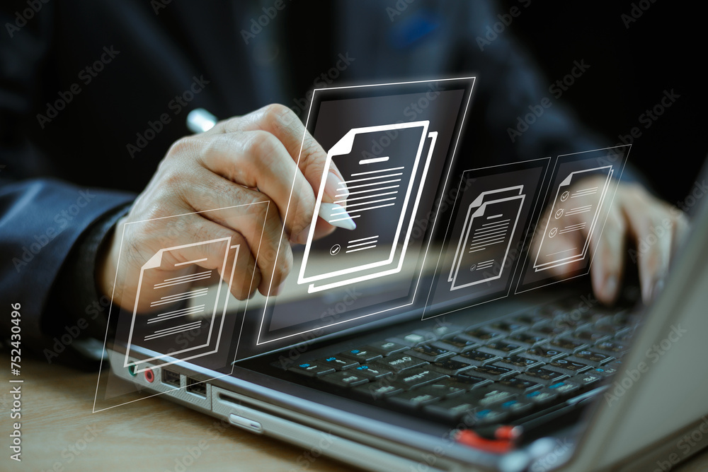 Electronic signature concept. Business people sign electronic digital ...