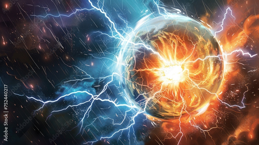 Orb enveloped in lightning in cosmic setting - Captivating image of an ...