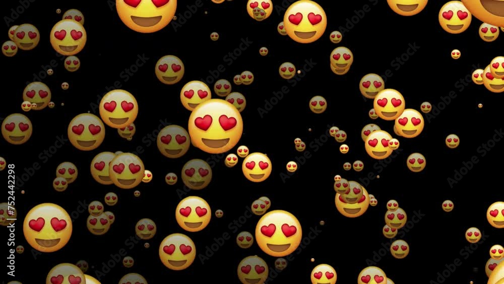 Smiling face with hearts emoticon rainfall animation. social media ...