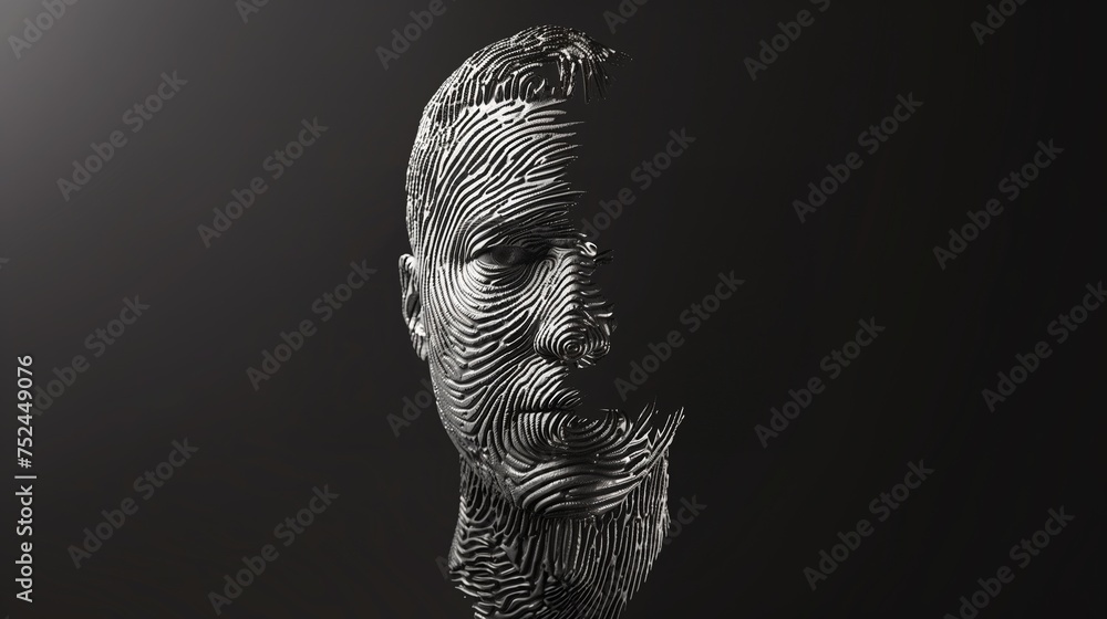 a human face emerging from a finger print pattern, representing ...
