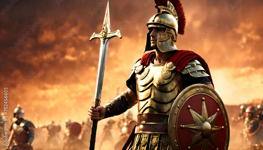 Roman male legionary (legionaries) wear helmet with crest, gladius ...