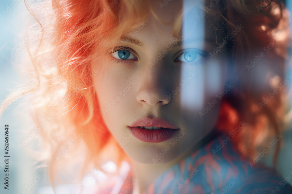 Attractive beautiful young girl sunlight sunshine effect filter on her ...