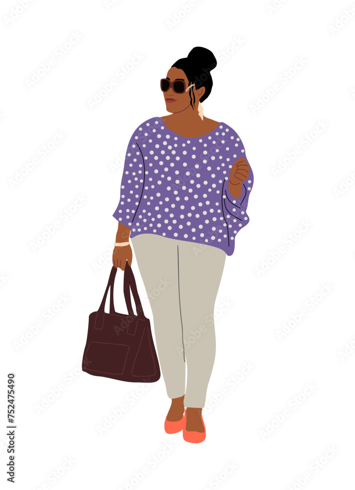 Happy black curvy woman in stylish modern clothes. Plus size african ...
