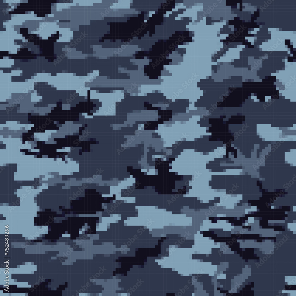 pixel blue camouflage pattern, modern fabric texture, digital vector ...